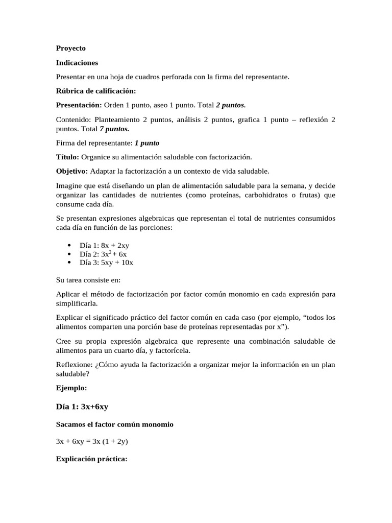 Proyecto - 9no IIIT | PDF | Factorización | Alimentos