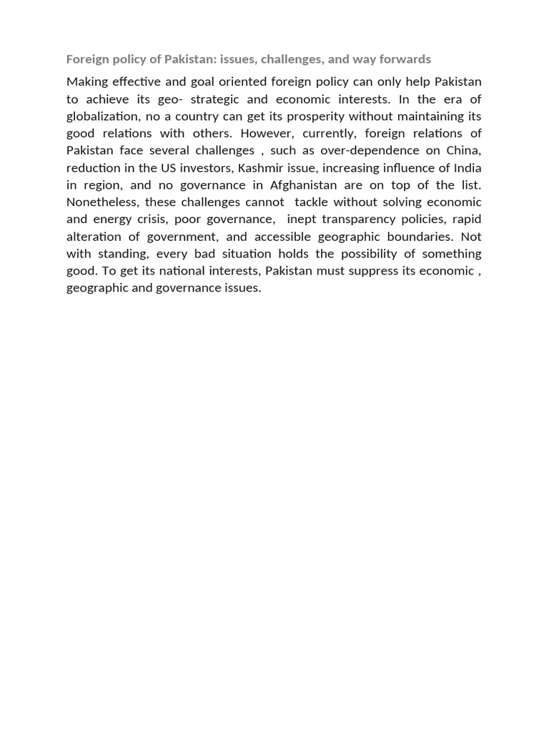 Pakistan's Foreign Policy Challenges | PDF