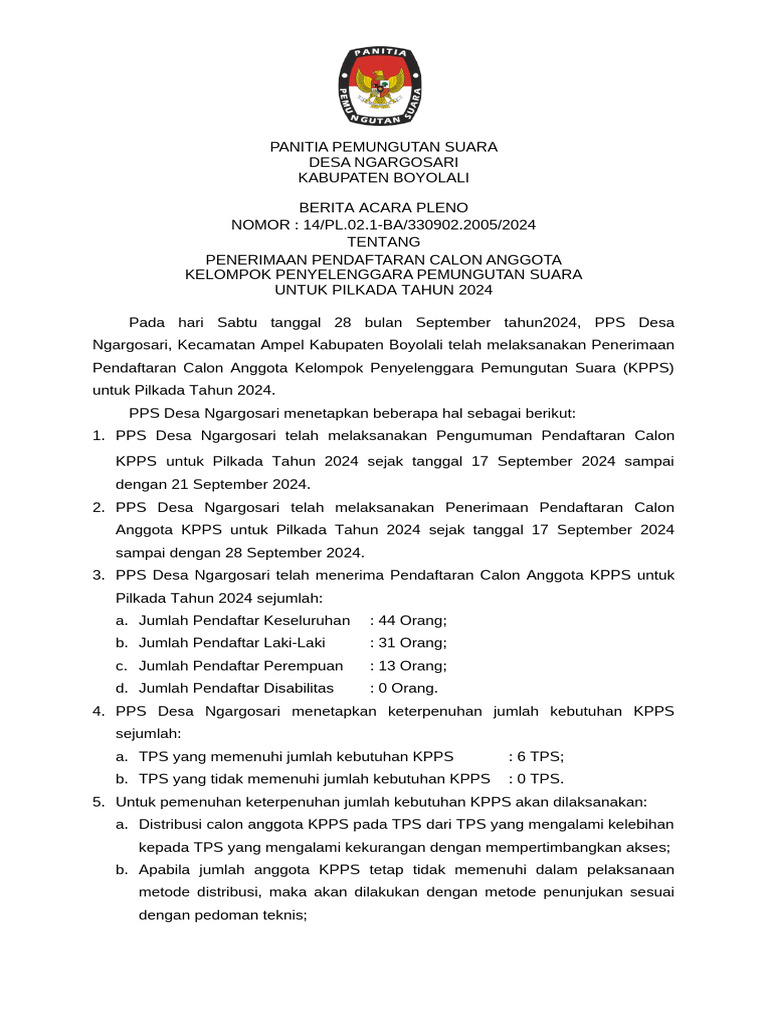 0 BERITA ACARA PPS PENERIMAAN PENDAFTARAN KPPS | PDF