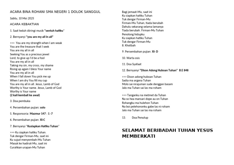 Acara Bina Rohani Sma Negeri 1 Dolok Sanggul | PDF