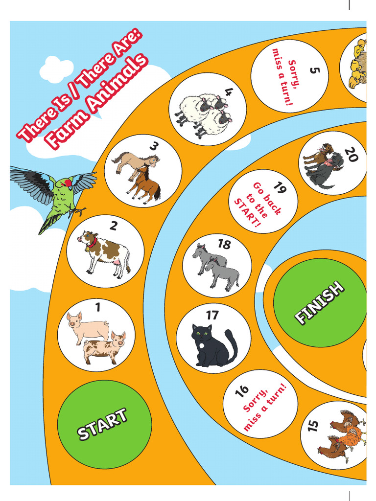 ESL There Is There Are Farm Animals Board Game - 2xa4 | PDF