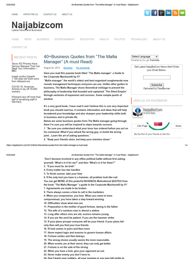 40+business Quotes From "The Mafia Manager" (A Must Read) - Naijabizcom ...