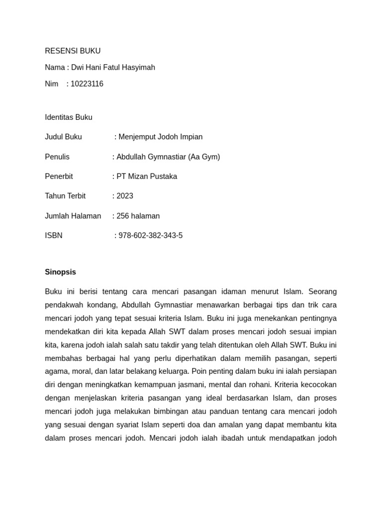 Dwi Hani Fatul Hasyimah - Menjemput Jodoh Impian | PDF