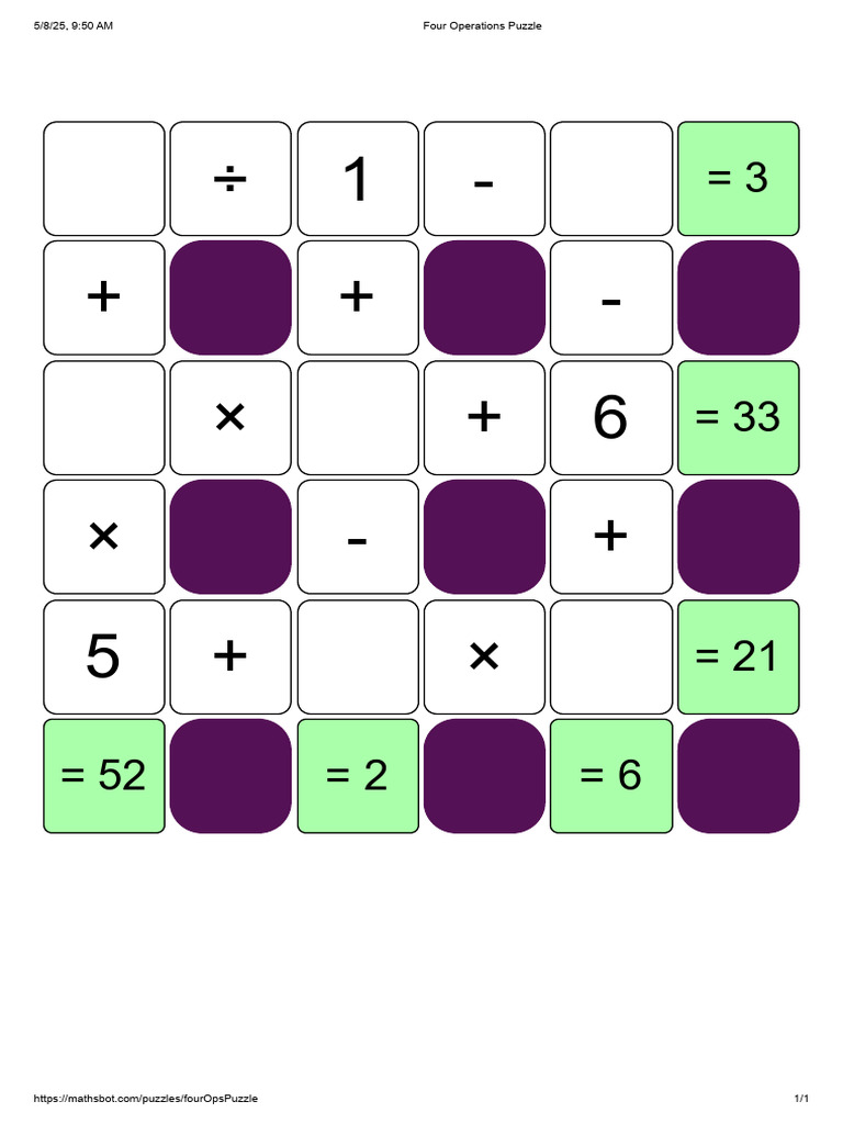 Four Operations Puzzle 1 | PDF