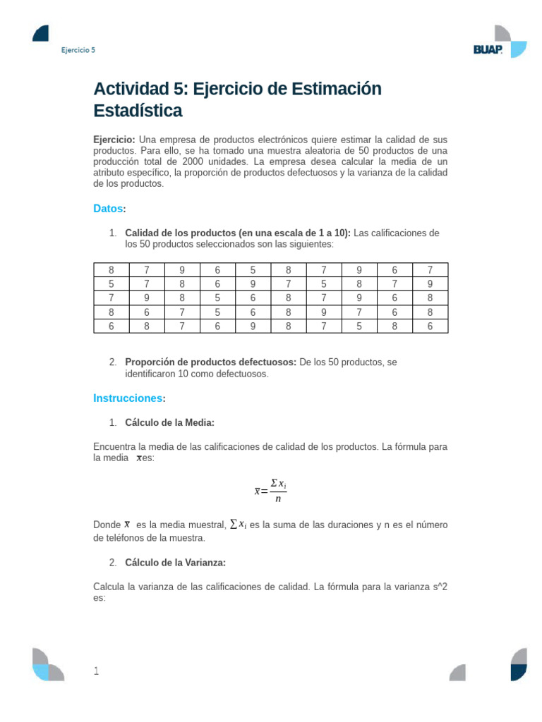Actividad 5 Ejercicio de Estimacion Estadistica | PDF | Muestreo (Estadísticas) | Diferencia