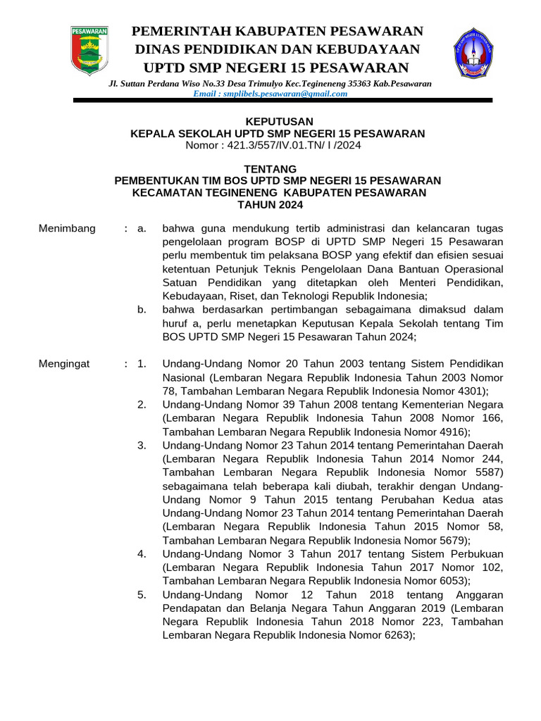 SK Tim BOS Sekolah 2024 | PDF