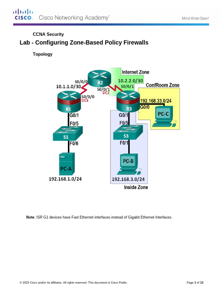 4.4.1.2 Lab - Configuring Zone-Based Policy Firewalls | PDF | Ip Address | Router (Computing)