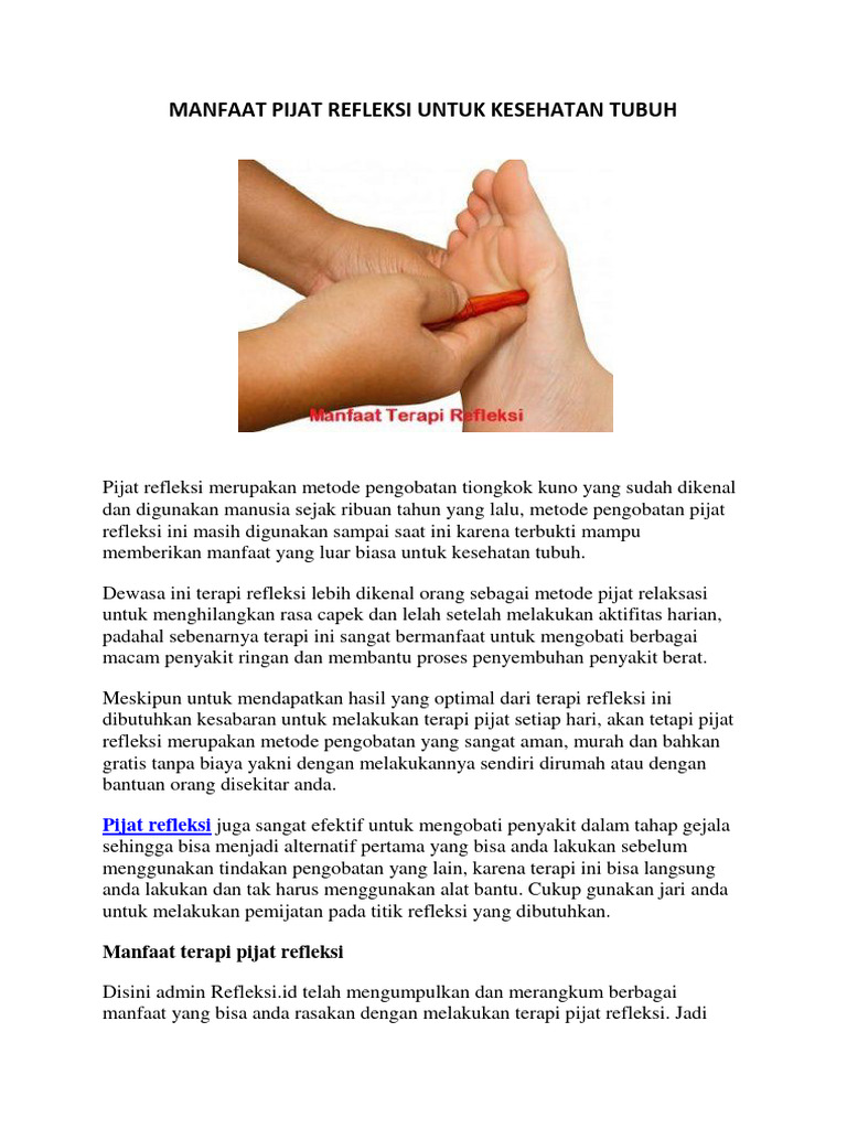 Manfaat Pijat Refleksi Untuk Kesehatan A | PDF