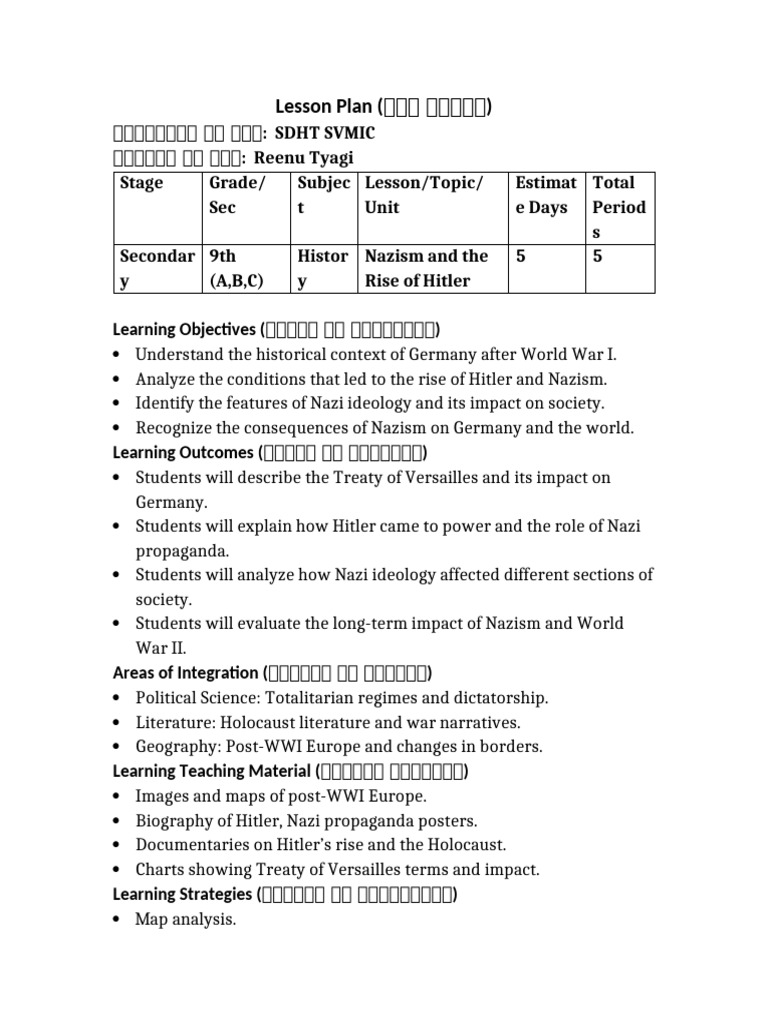 Nazism Rise of Hitler LessonPlan | PDF | Nazi Germany | Nazism
