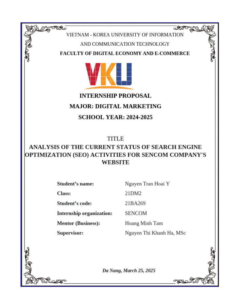 Nguyen Tran Hoai y - Detailed Outline of Internship Report | PDF | Search Engine Optimization ...