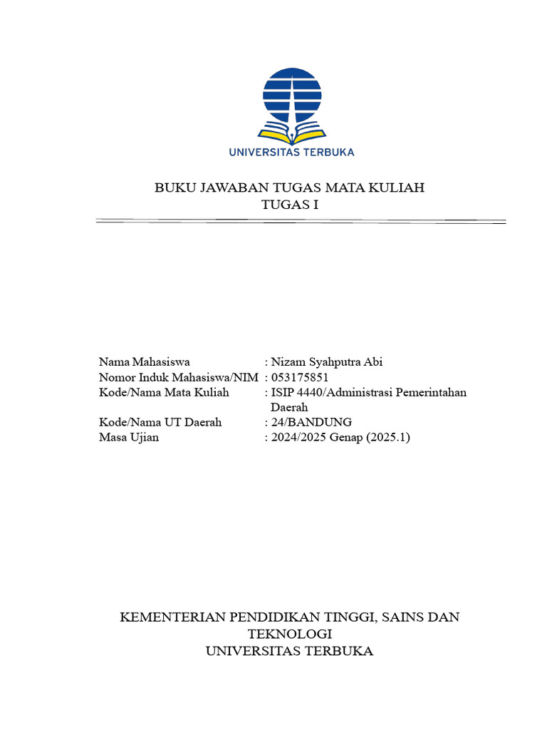 BJT - TUGAS 1 Administrasi Pemerintahan Daerah | PDF