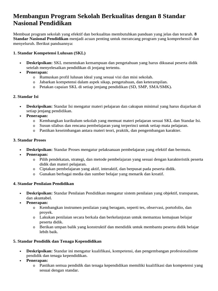 Membangun Program Sekolah Berkualitas Dengan 8 Standar Nasional ...