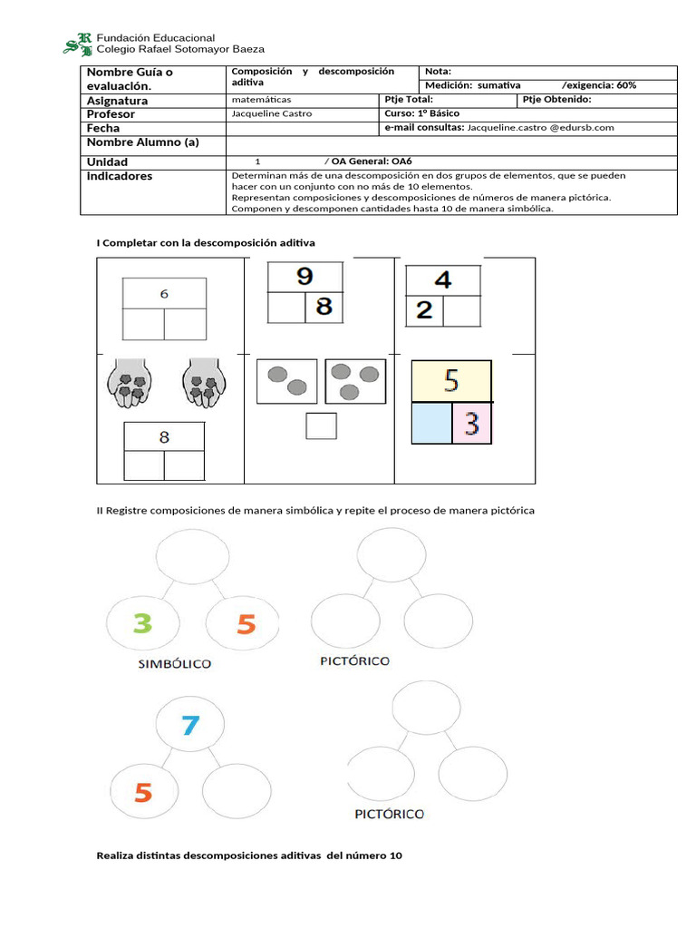 Matematicas Evaluacion de Descomposicion Aditiva | PDF