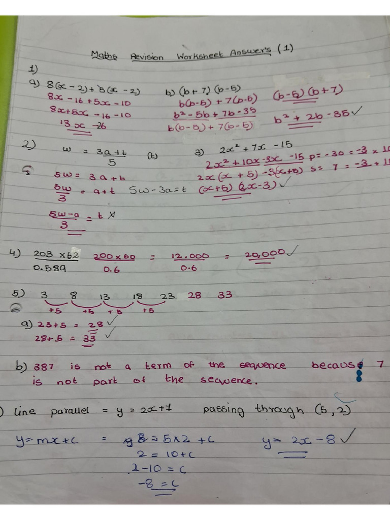 Maths Revision Answers | PDF