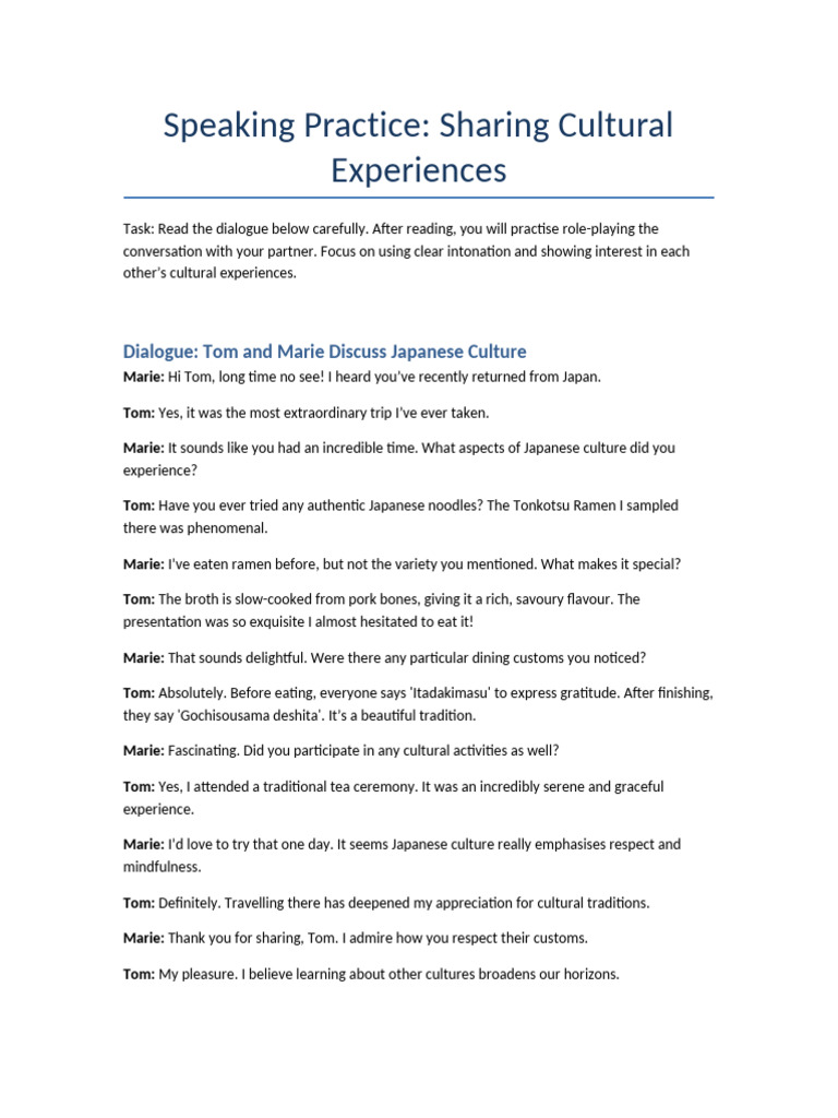 Student_Handout_Cultural_Experience_Dialogue | PDF