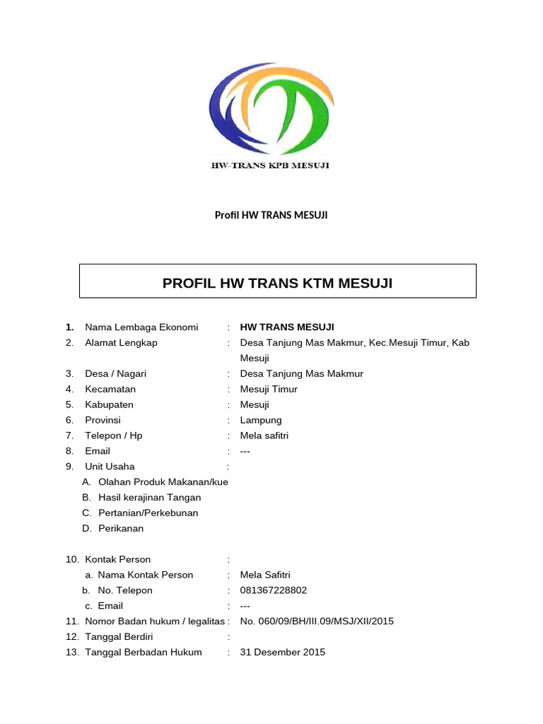 Profil HW TRANS MESUJI 2025 New | PDF