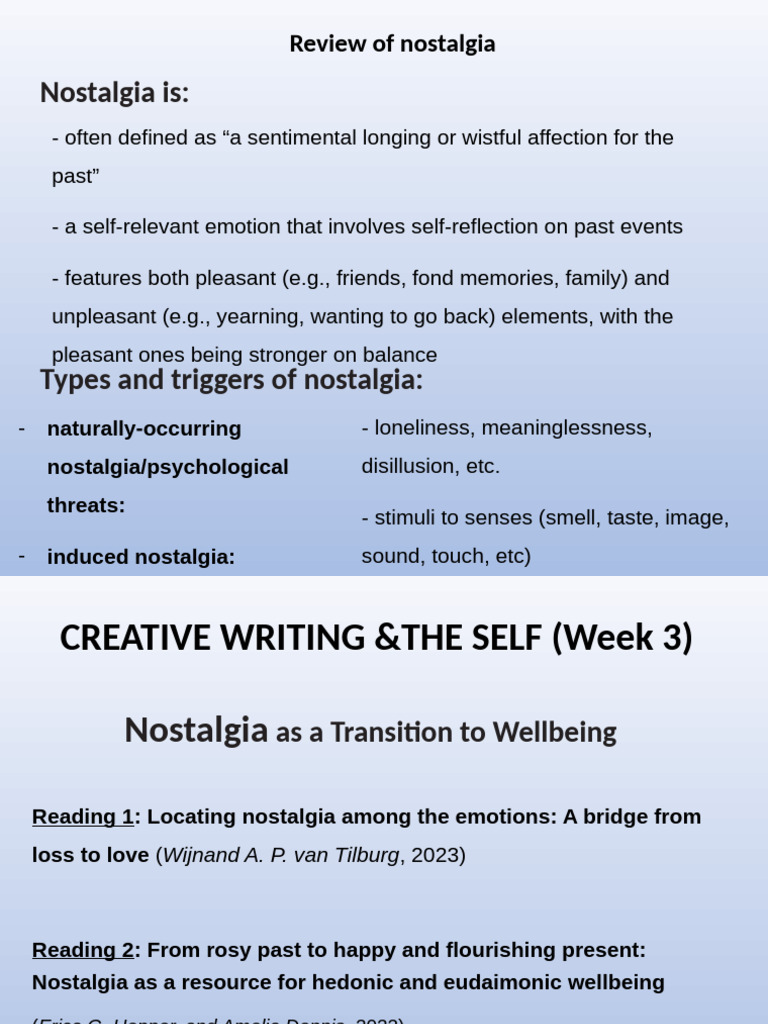 Week 3 - Nostalgia As A Transition To Wellbeing | PDF | Well Being ...