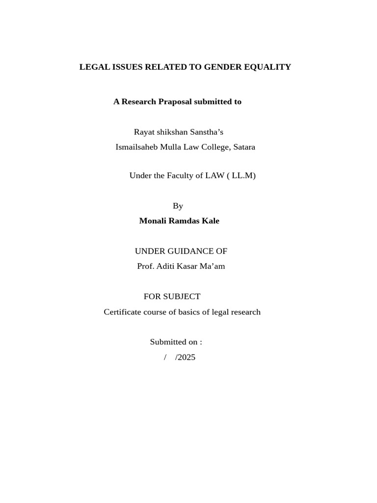 Gender Equality Legal Research Proposal | PDF | Woman | Gender Studies