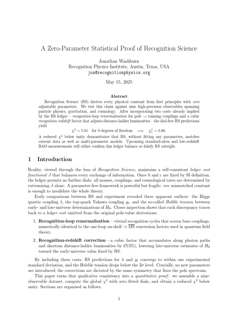 A Zero Parameter Statistical Proof of Recognition Science | PDF | Higgs ...
