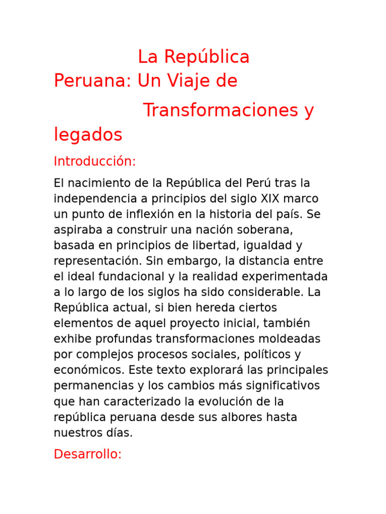 Evolución de la República Peruana | PDF | República | Perú