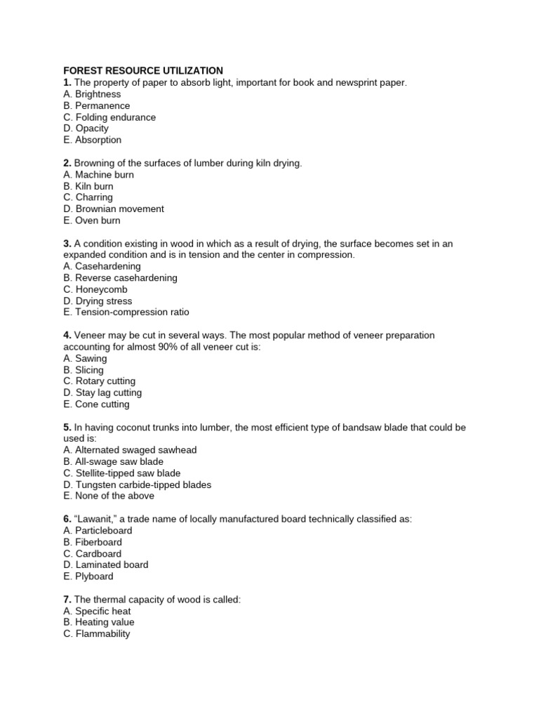 Forest Resources Utilization and Engineering (Caps) | PDF | Wood ...