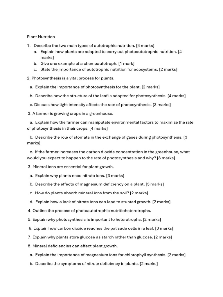 Plant and Human Nutrition Homework | PDF | Nutrition | Diet & Nutrition