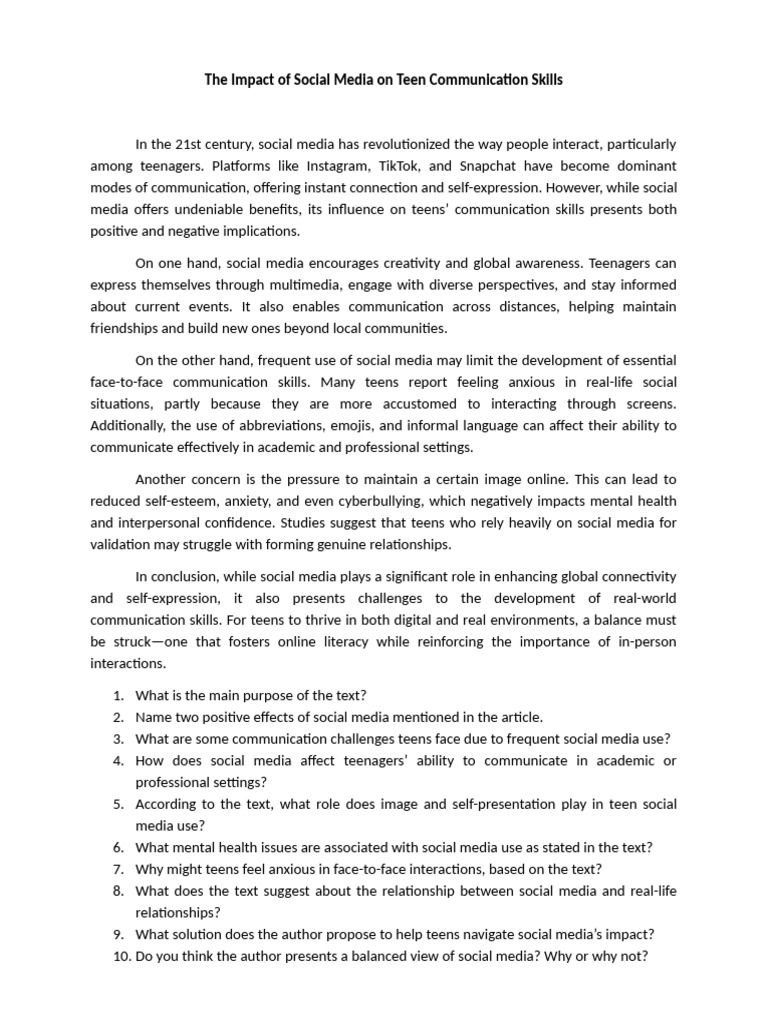 The Impact of Social Media On Teen Communication Skills | PDF | Social ...