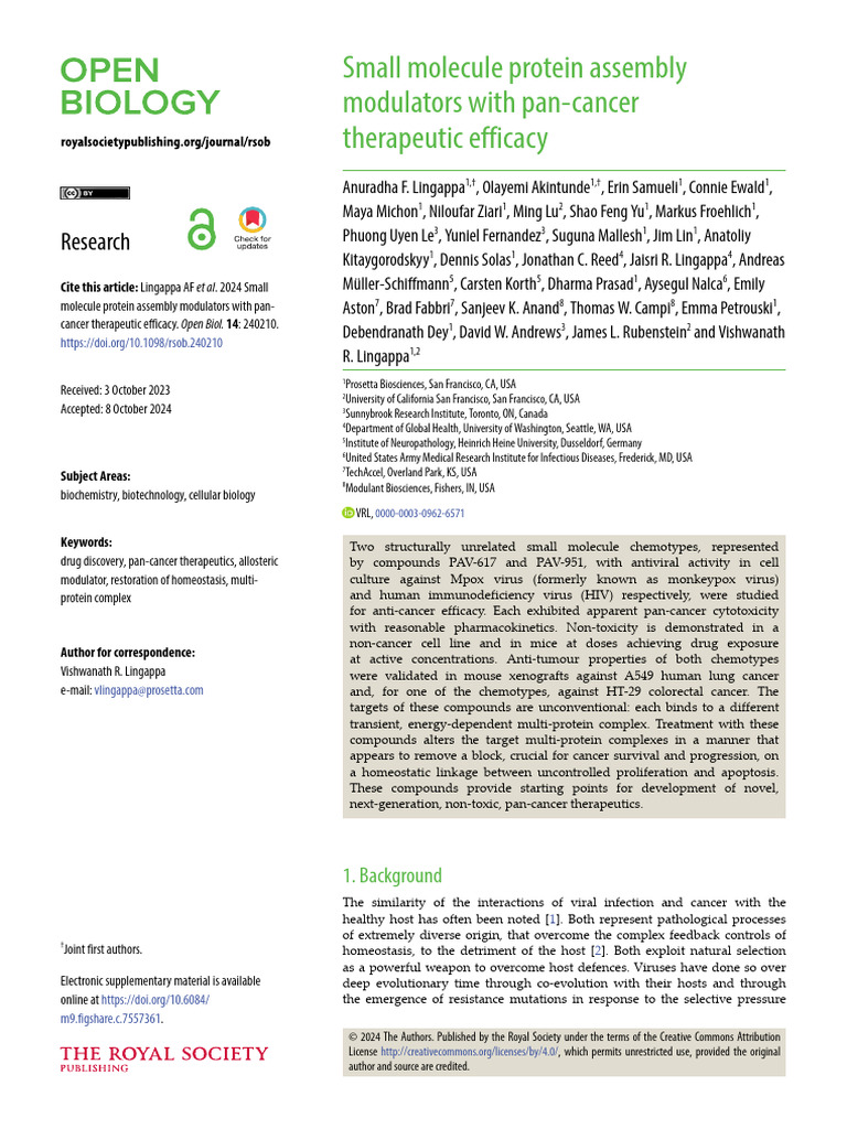 Small molecule protein assembly modulators with pan-cancer therapeutic ...