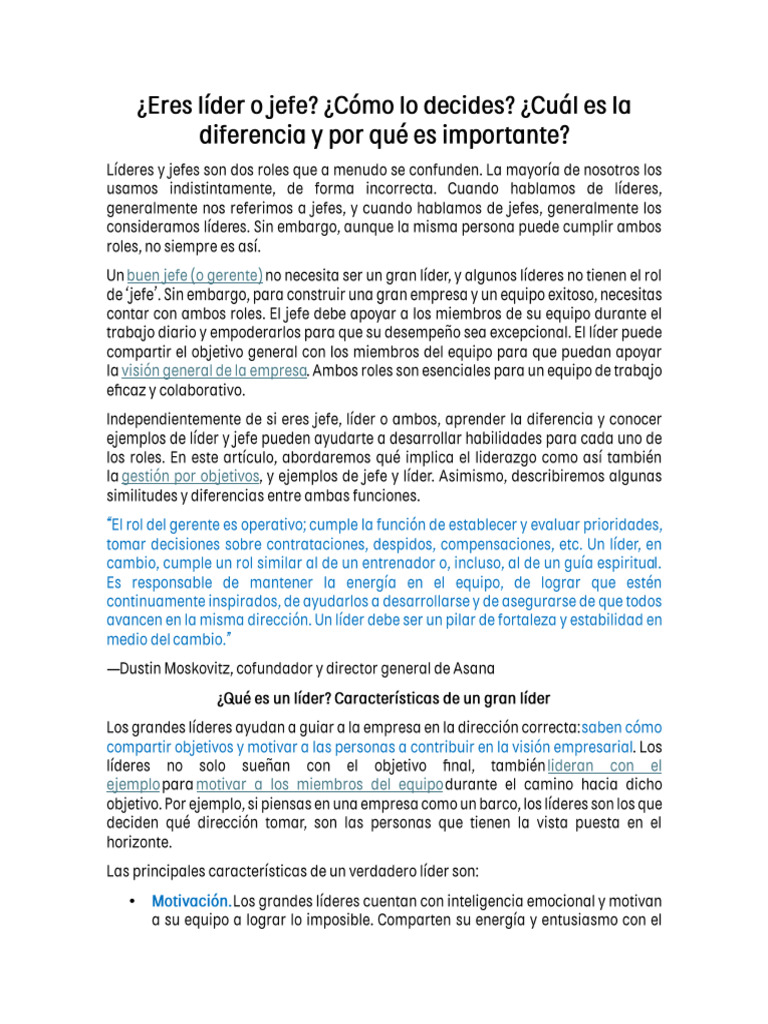 Articulo Eres Líder o Jefe Cómo Lo Decides Cuál Es La Diferencia y Por ...