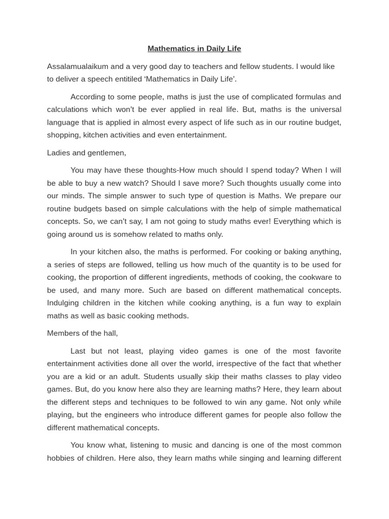 Mathematics in Daily Life | PDF