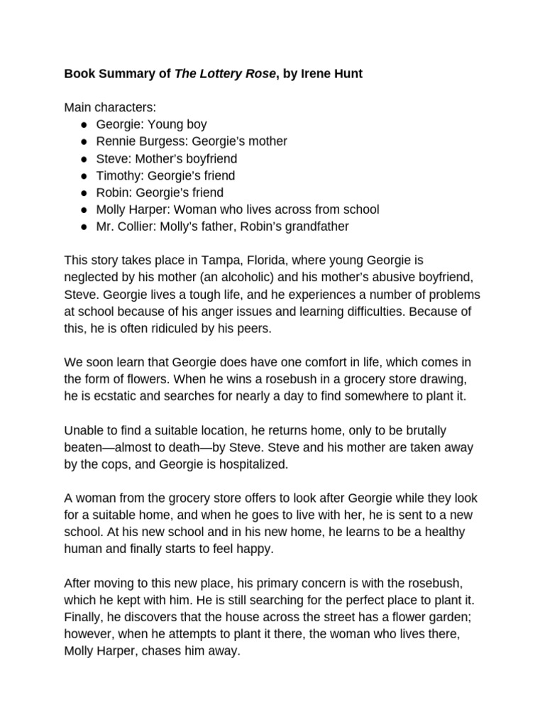 Summary Plot of The Lottery Rose | PDF