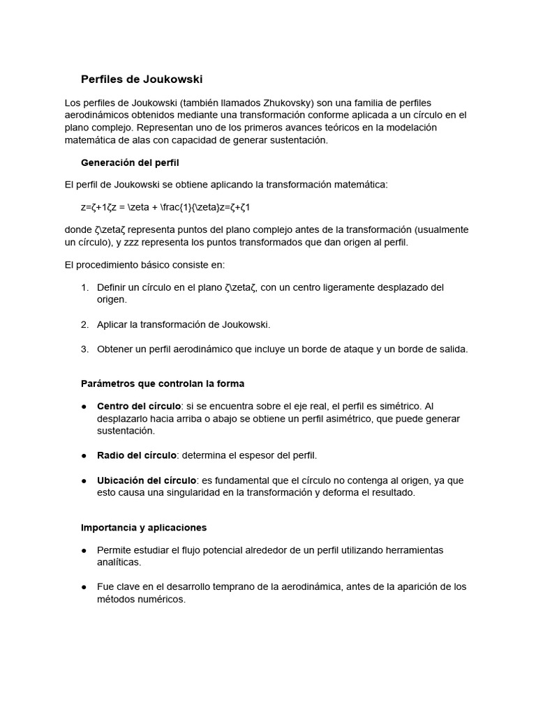 Perfiles de Joukowski en Aerodinámica | PDF