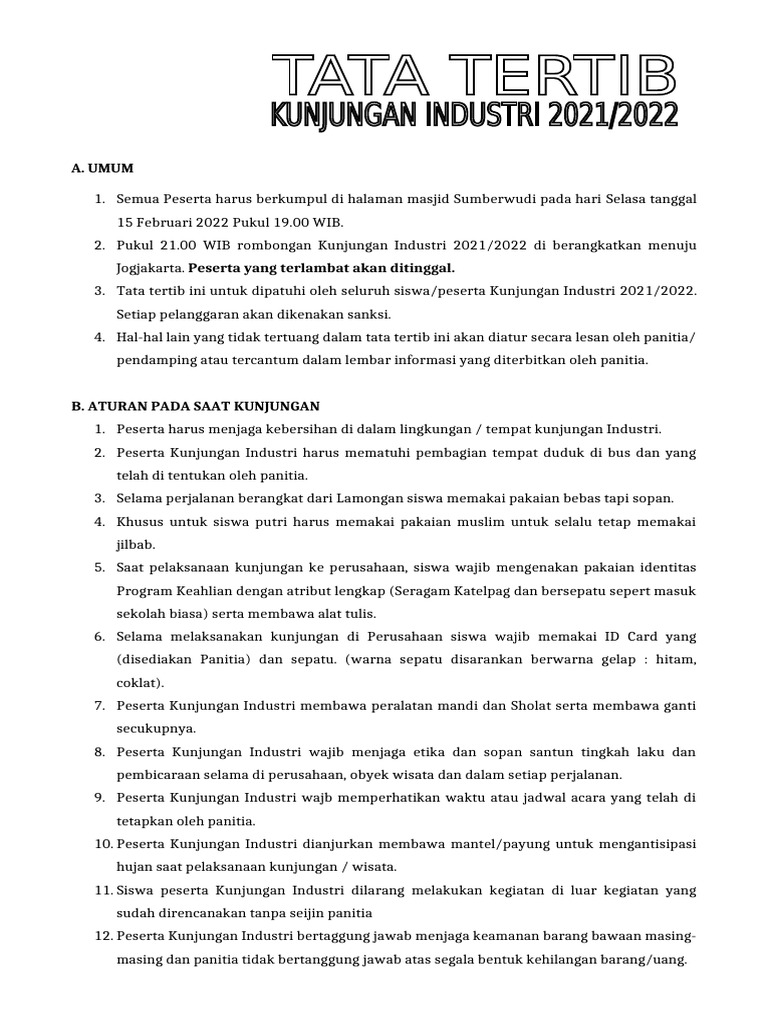 Tata Tertib Dan Dena Tempat Duduk Kunjungan Industri - Batik Benang Ratu | PDF