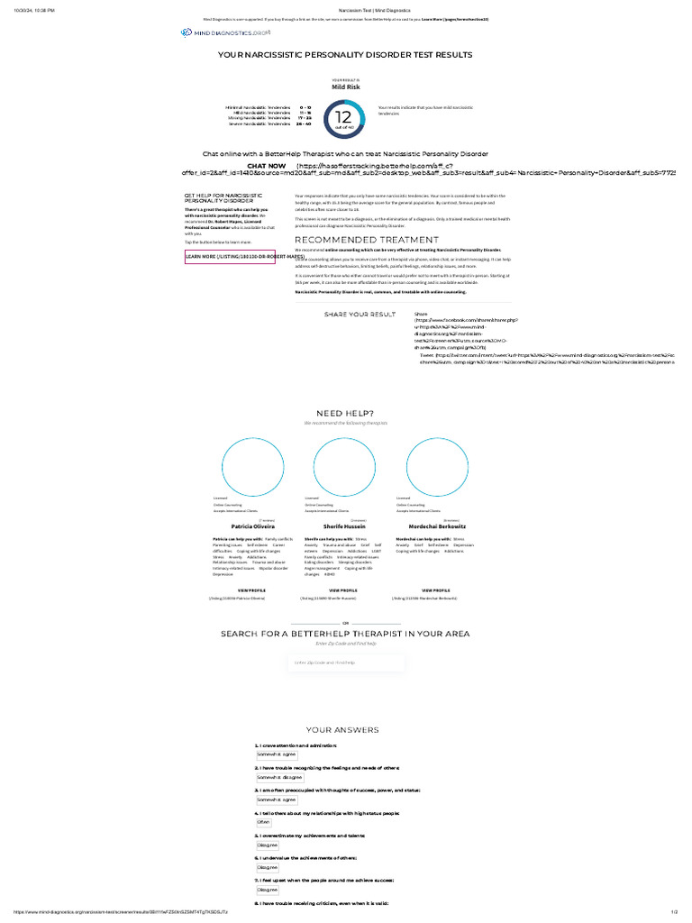 NPD Test - Mind Diagnostics | PDF | Personality Disorder | Mental Disorder