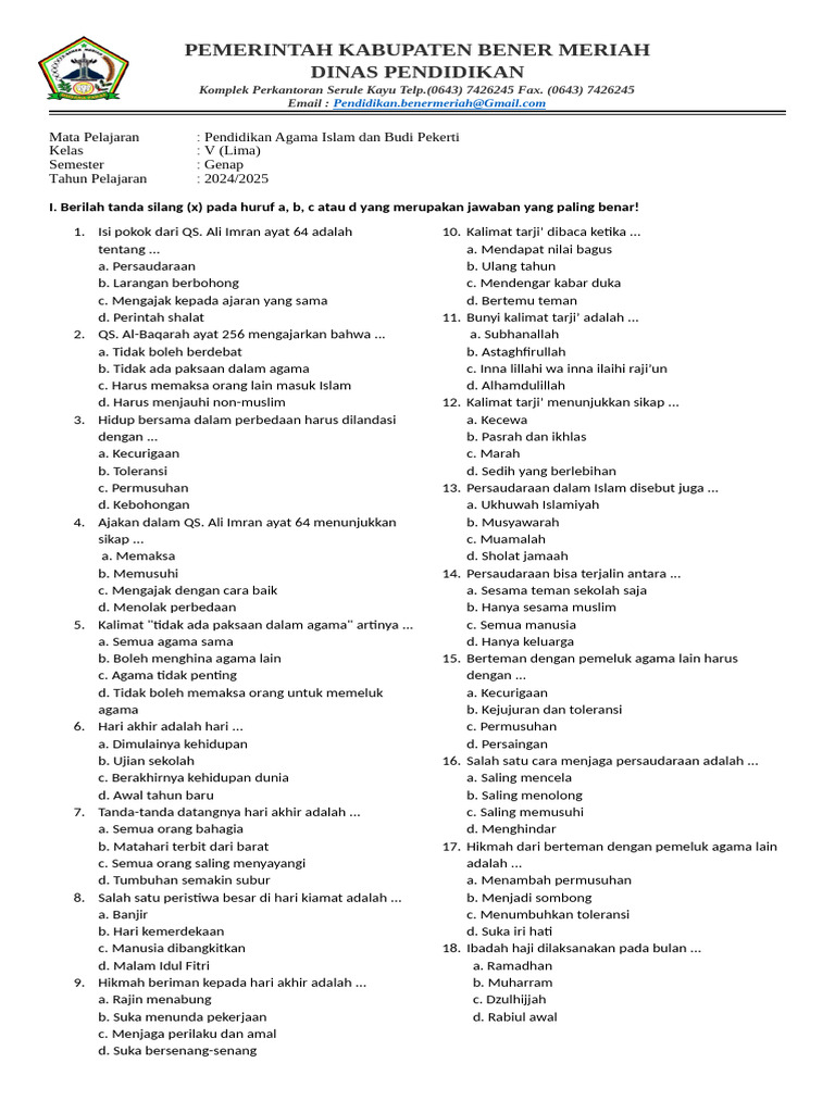 Soal Pai Kelas 5 Semester 2 | PDF