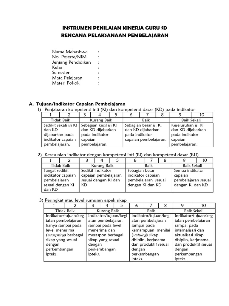 Instrumen Penilaian RPP | PDF