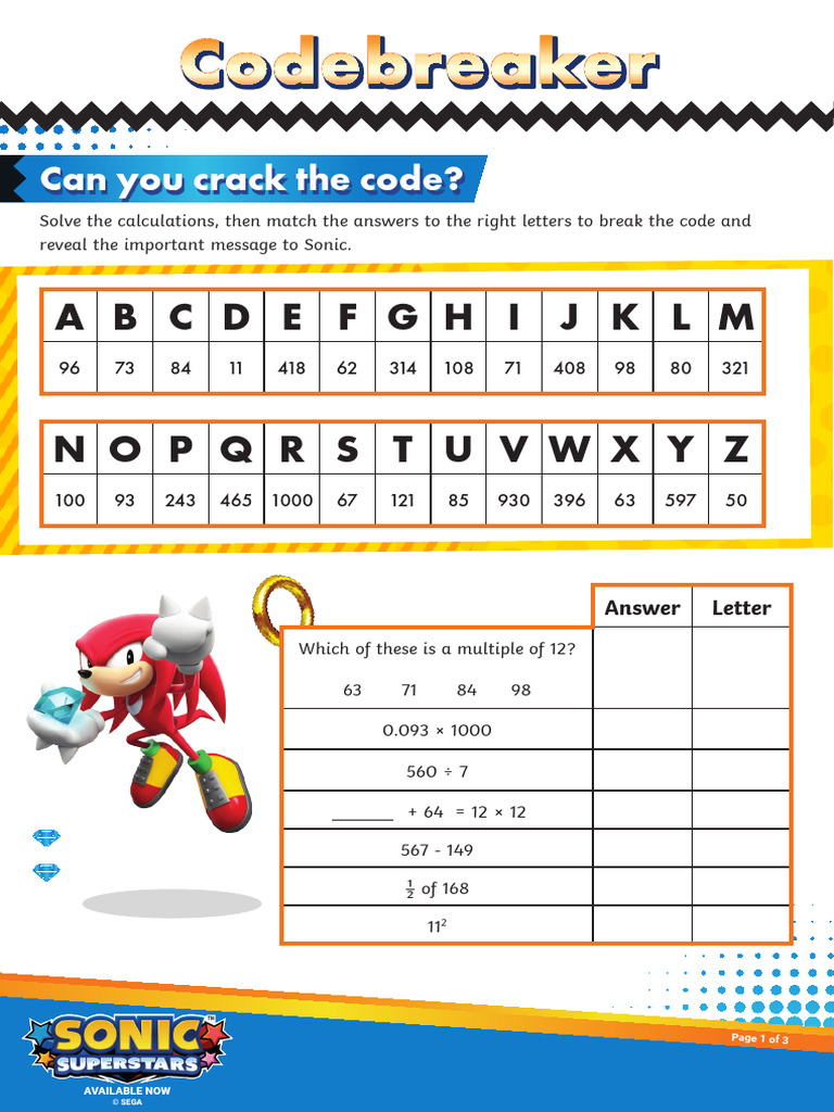 T M 1697010921 NEW Sonic Codebreaker Activity Ages 911 - Ver - 2 | PDF