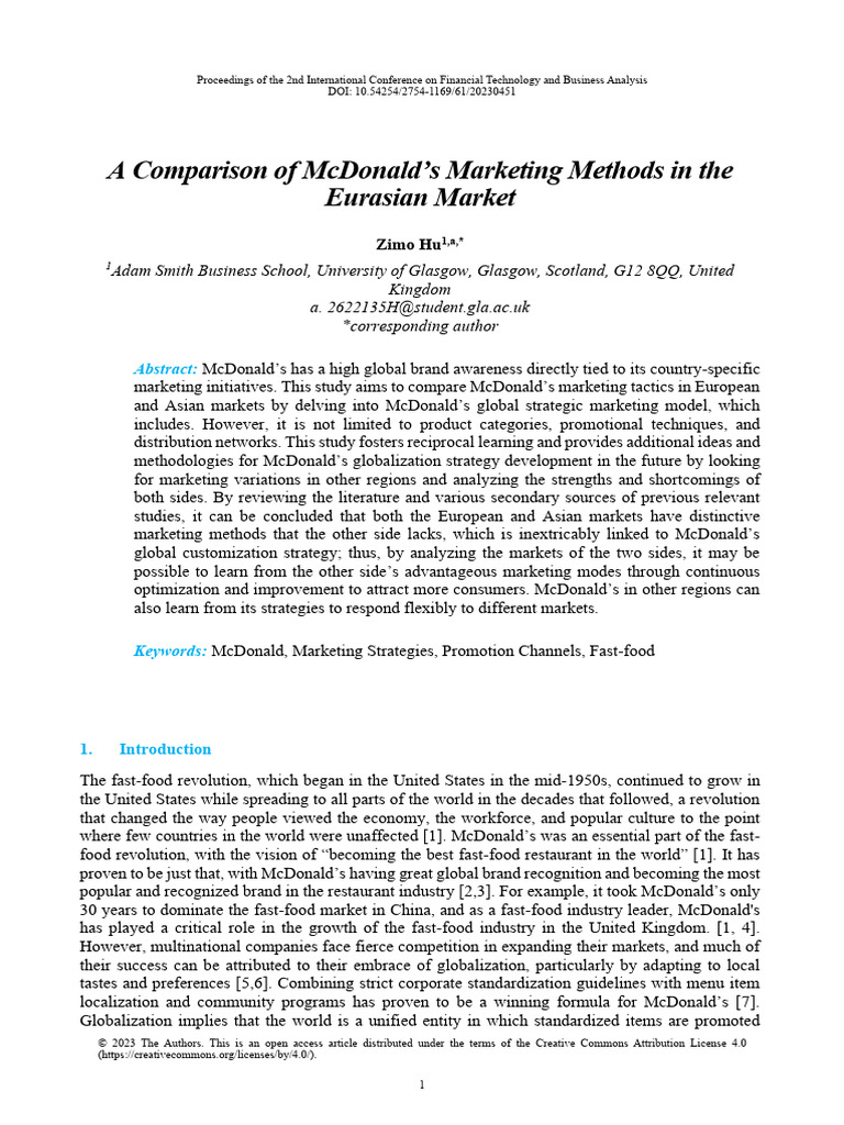 A Comparison of McDonald's Marketing Methods in The Eurasian ...