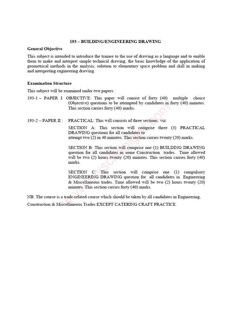 Nabteb Building Engineering Drawing Syllables | PDF | Gear | Shape