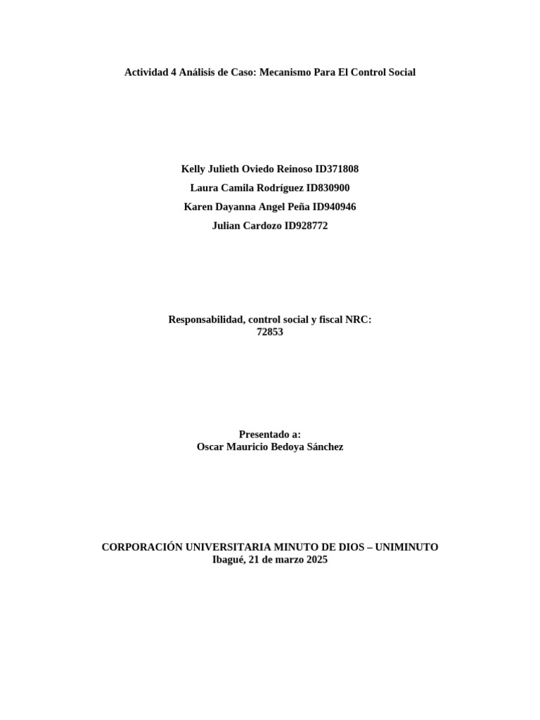 Responsabilidad Control Social y Fiscal Unidad 2 Act 4 | PDF | Presupuesto | Calidad (comercial)