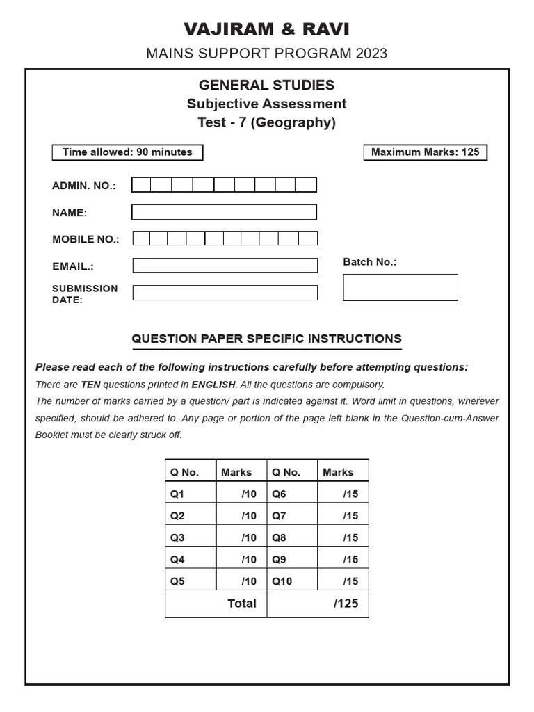 Test 7 Geography Booklet Vajiram MSP 2024 | PDF | Earth Sciences ...