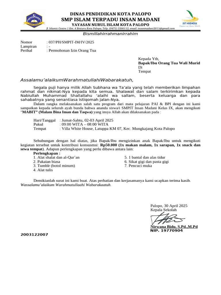 Surat Pemberitahuan Mabit | PDF