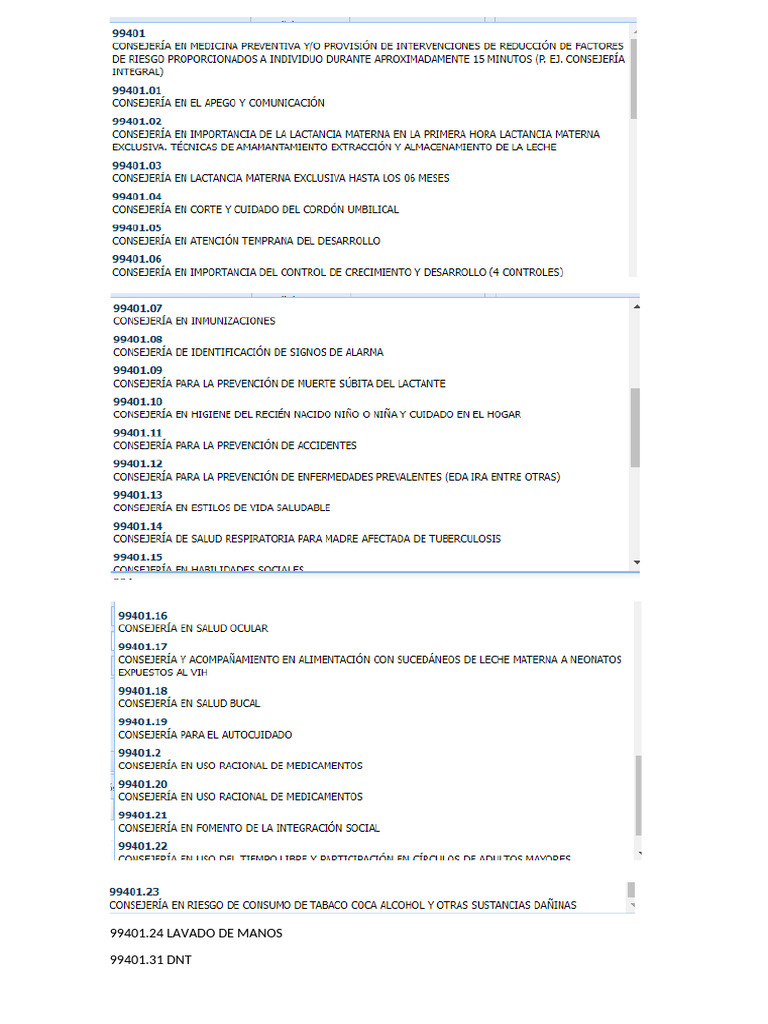 Codigos Consejerias HIS | PDF