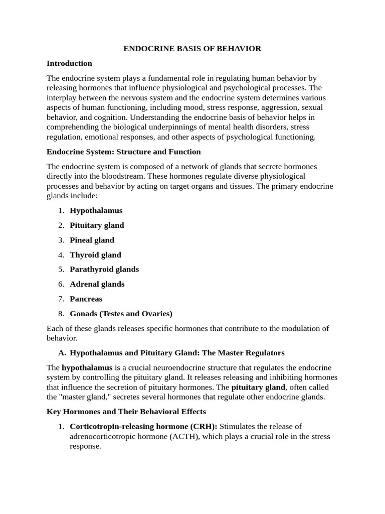 Endocrine Basis of Behavior | PDF | Endocrine System | Hormone