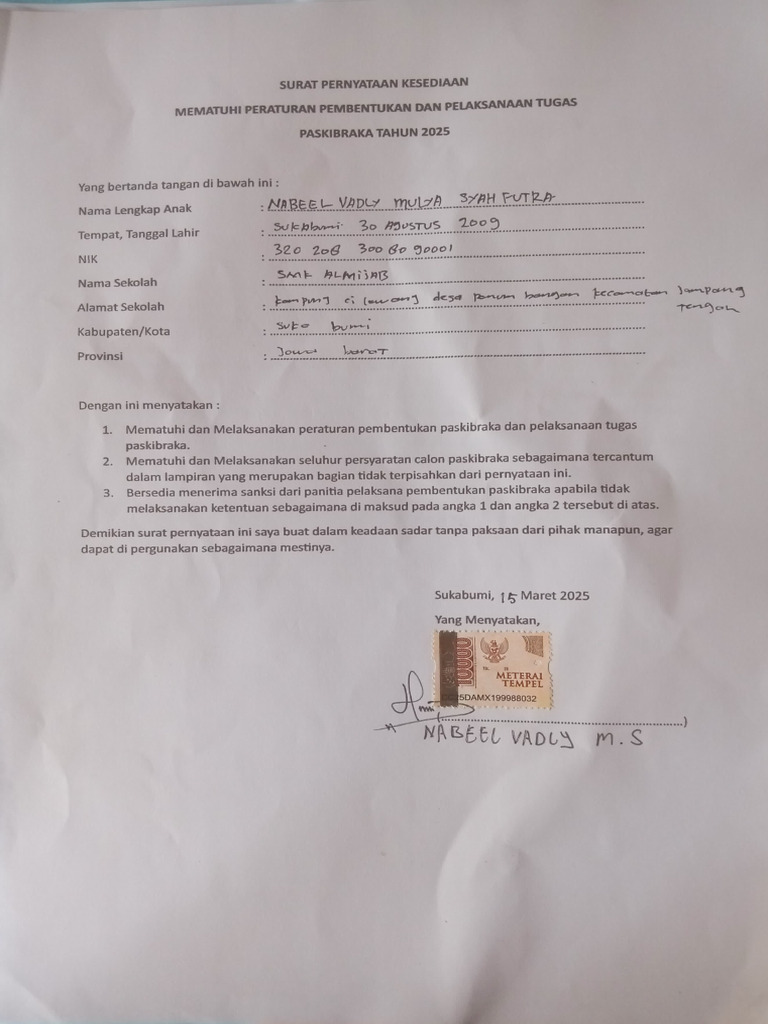 Surat Pernyataan Kesediaan | PDF