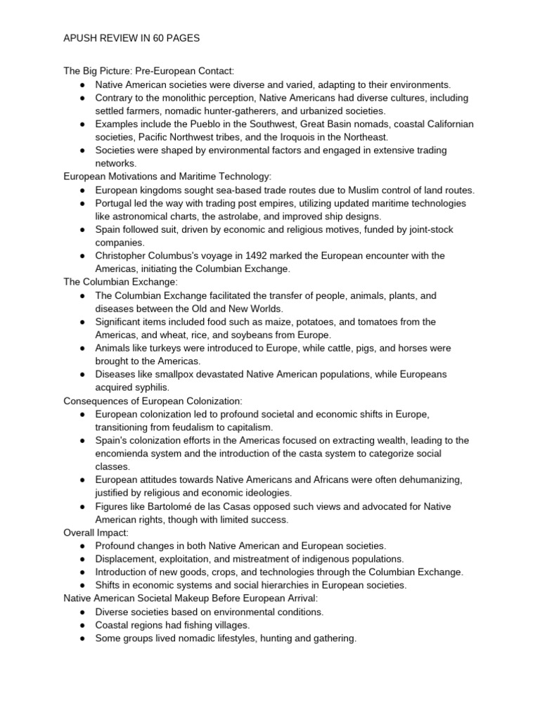 APUSH Review All in 60 Pages | PDF | European Colonization Of The ...