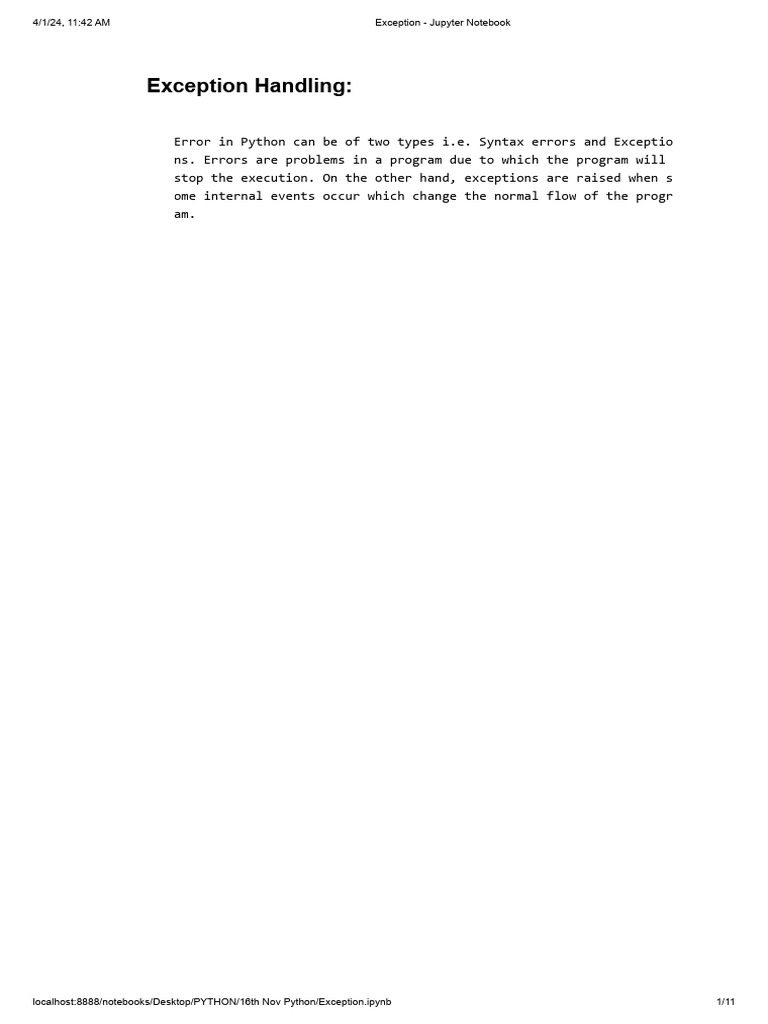 Exception_Handling - Jupyter Notebook | PDF | Python (Programming Language) | Integer (Computer ...