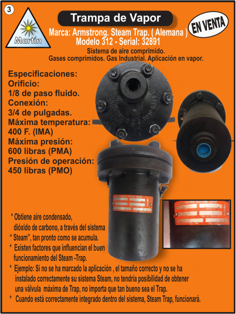 Trampa de Vapor Armstrong 312 en Venta | PDF