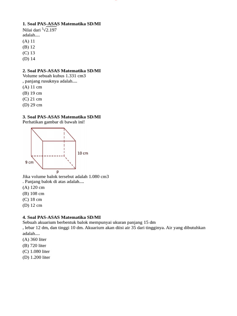 Uas Math Kelas 5 SMT 2 2025 | PDF