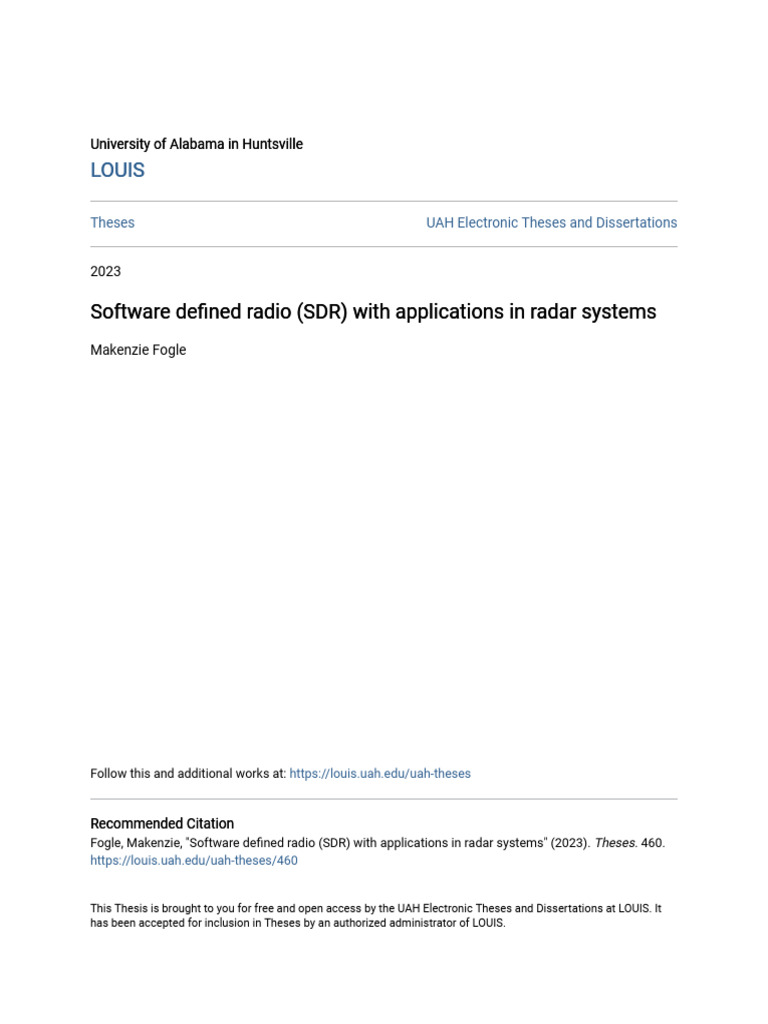 Software Defined Radio SDR With Applications in Radar Systems | PDF | Radio Spectrum | Radar